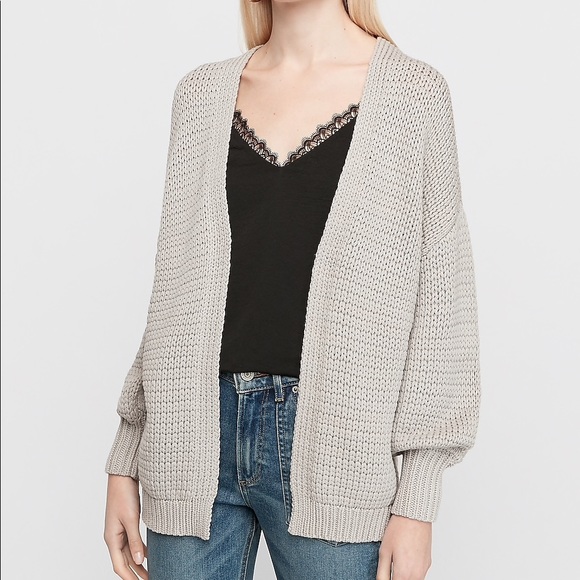 Express | Sweaters | Express Gray Chunky Cable Knit Balloon Cardigan ...
